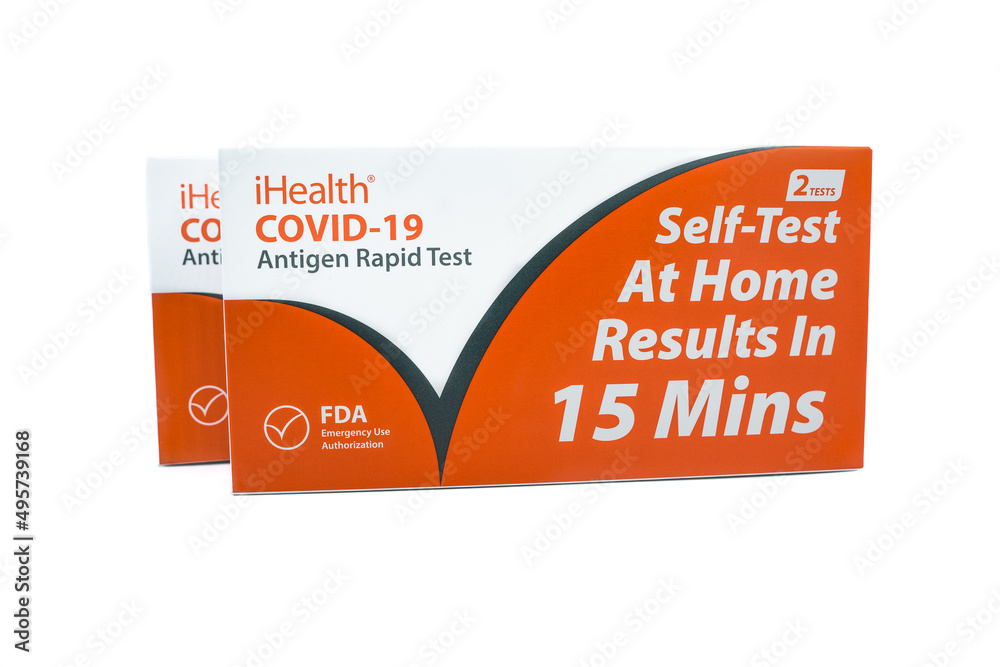 Covid 19 antigen rapid test box of two at home self tests Stock Photo ...