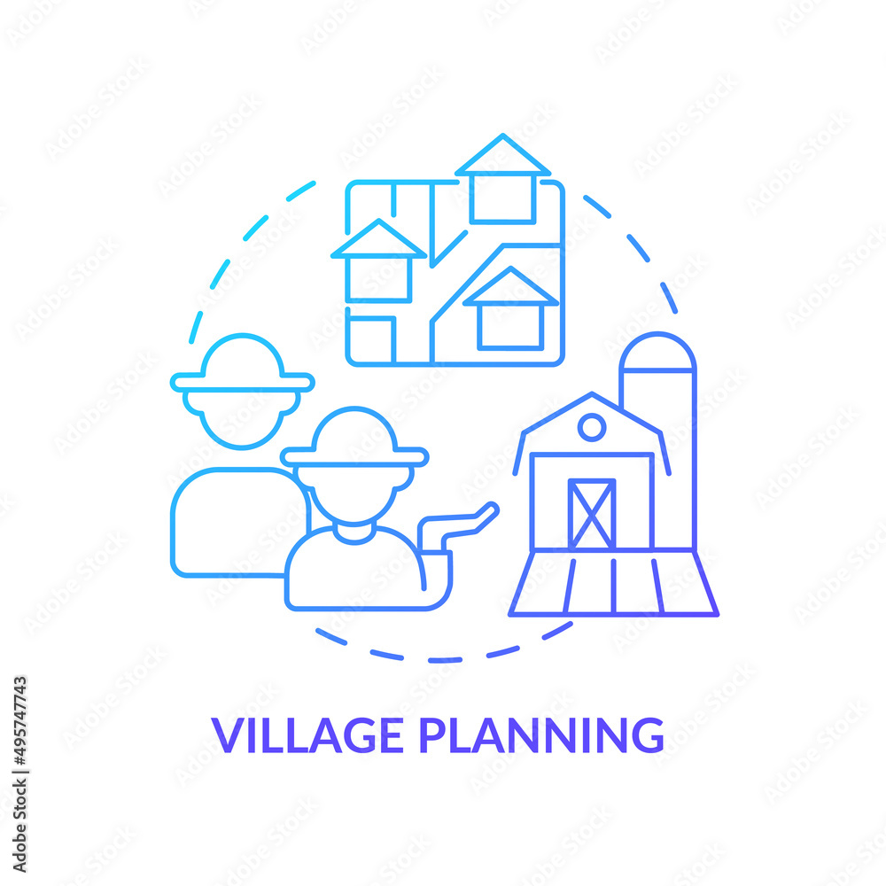 Village planning blue gradient concept icon. Rural areas development ...