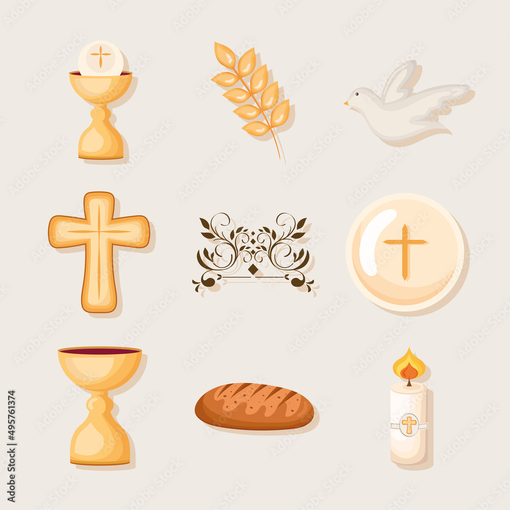 nine first communion icons Stock Vector | Adobe Stock
