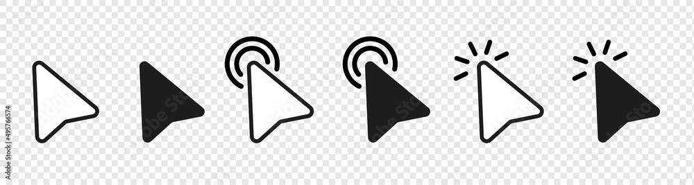 Pointer cursor computer mouse click icon set. Clicking and pointing ...