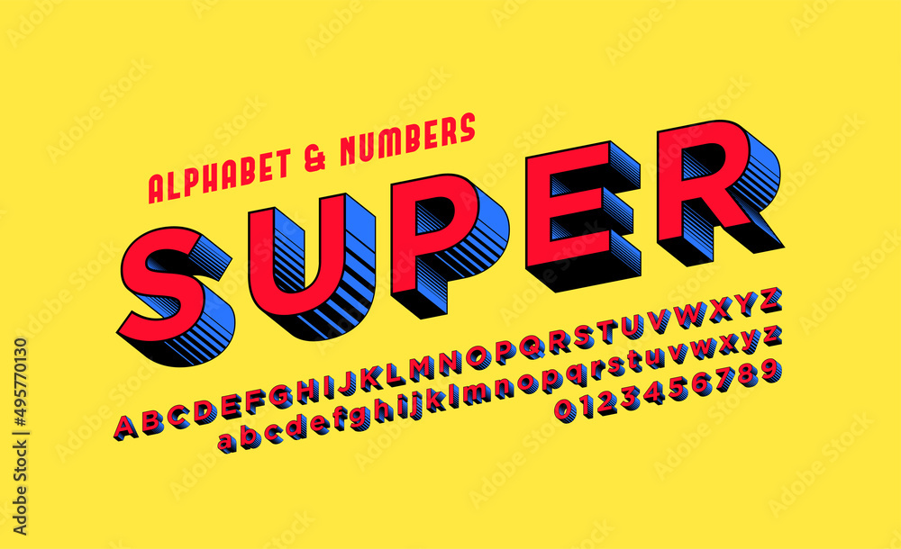 Comics style font with halftone effect, alphabet letters and numbers ...