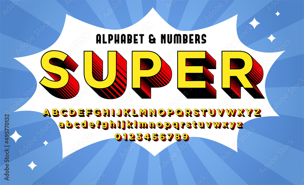 Comics style font with halftone effect, alphabet letters and numbers ...