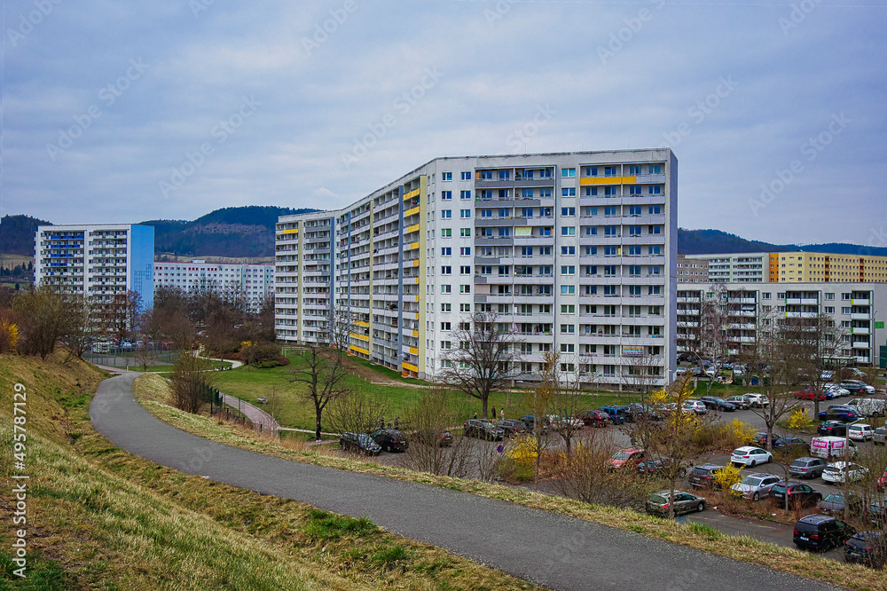 Plattenbau, Haus, Wohnungen in Lobeda, Jena, Thüringen, Wohnhäuser, DDR ...