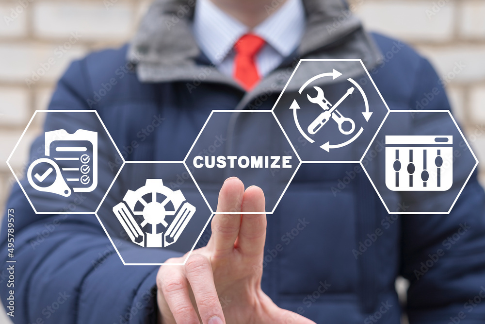 Concept Of Customization Business Product Businessman Using Virtual Touchscreen Presses Word Of