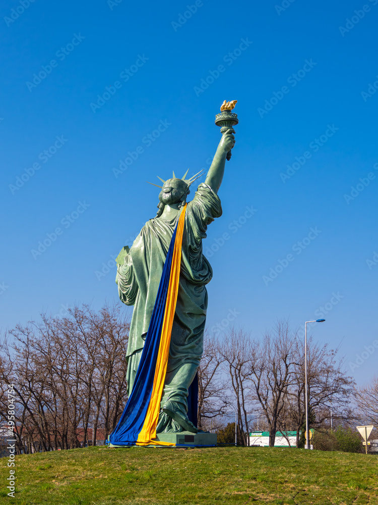 Colmar, France - March 29, 2022: Copy of Statue of Liberty, designed by ...