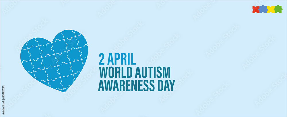 Banner por el Día del Autismo con corazón celeste. Concepto de Autismo ...