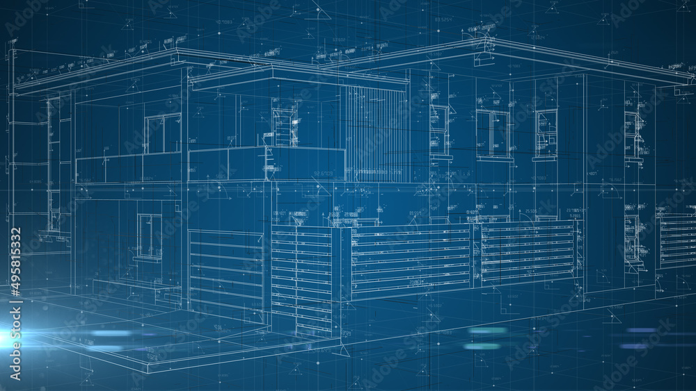 Architecture engineering design schematic of a house home exterior ...