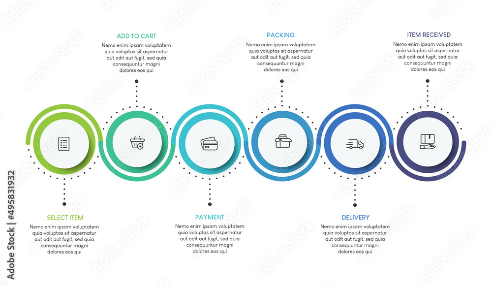 Process of online shopping with 6 steps. Steps business timeline ...