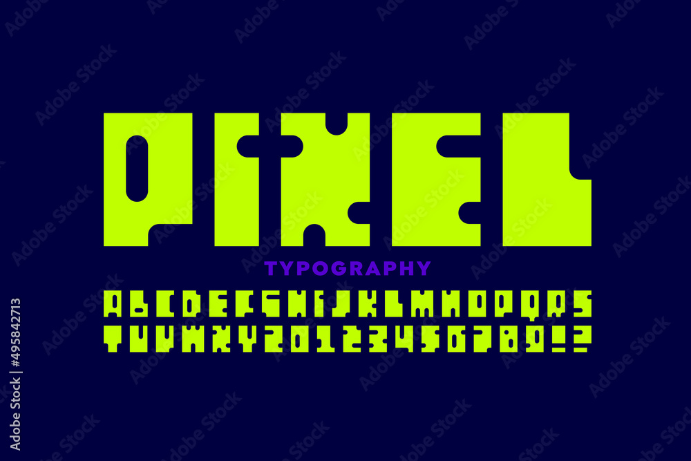 Pixel style font, alphabet letters and numbers, vector illustration ...