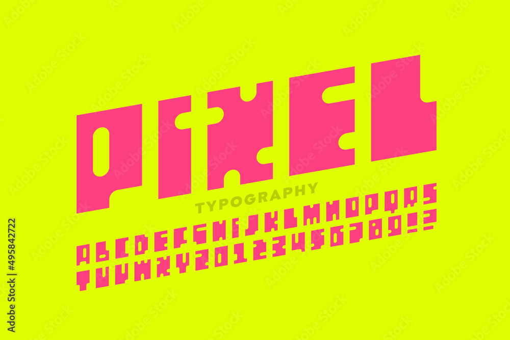 Pixel style font, alphabet letters and numbers, vector illustration ...