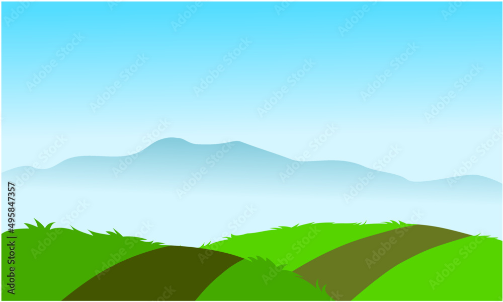 silhouette hill, grass hill with blue sky background Stock Vector ...