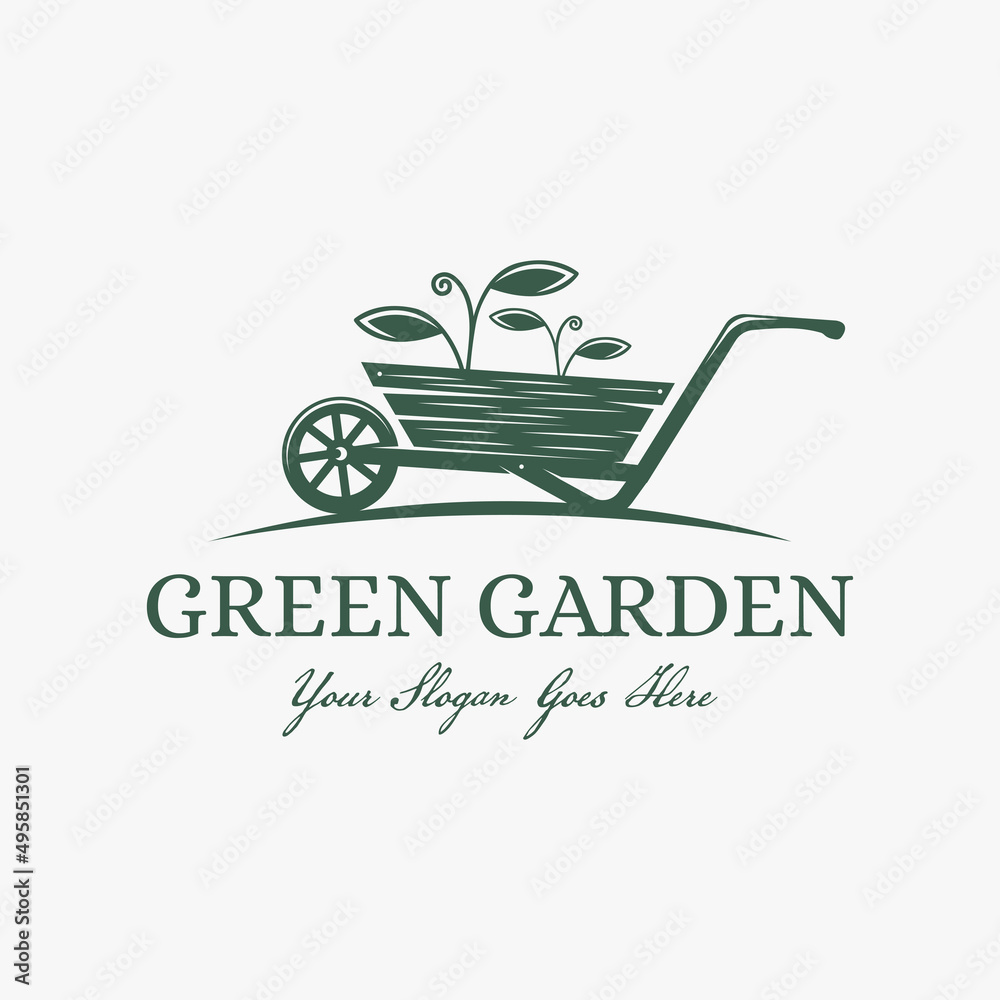 Vintage simple badge, label, seal, garden logo, gardening equipment ...
