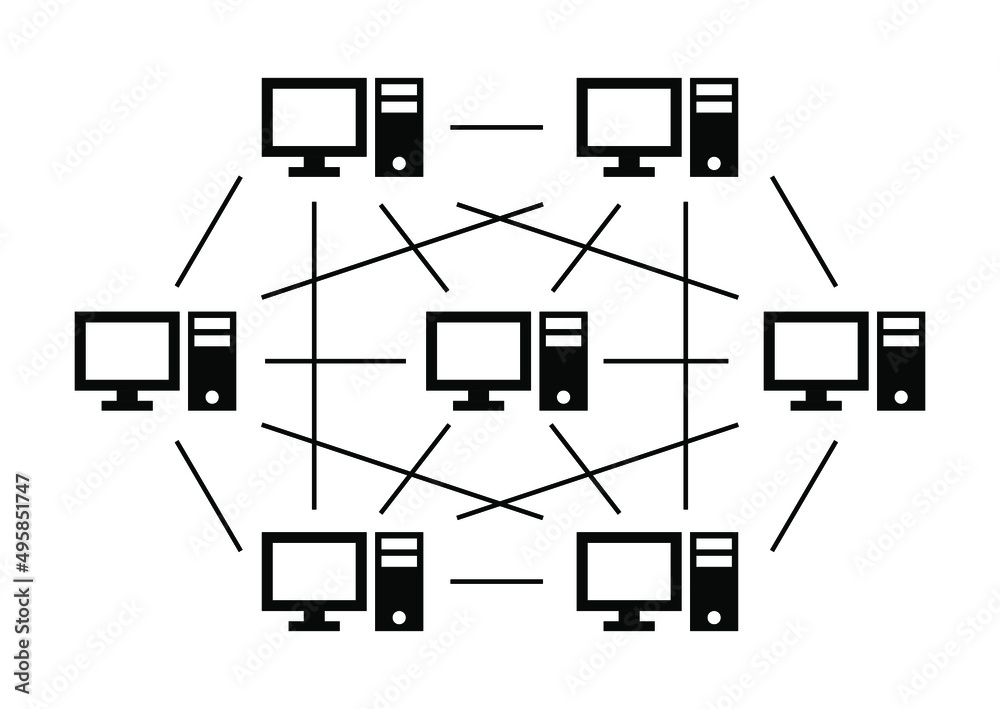 Global online p2p system computer icon linked network design vector ...