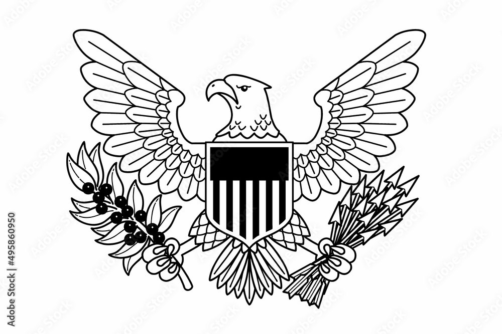 The bald eagle is the symbol of America. Vector line art illustration ...