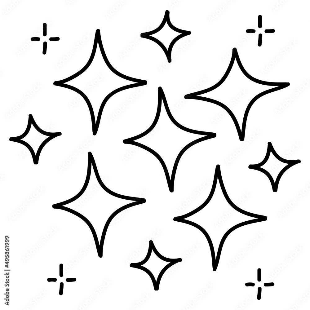 doodle set of vector stars sparkle icon, clean surface icon. Glowing light effect stars and ...