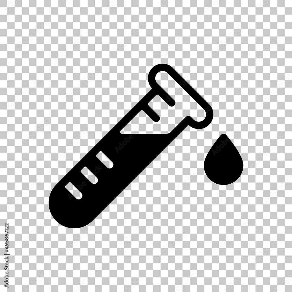 Test tube with blood, medical logo, simple icon. Black symbol on ...