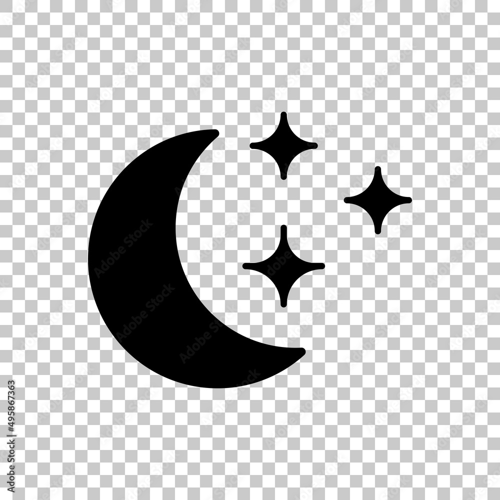 Half moon on night sky, simple icon. Black symbol on transparent ...
