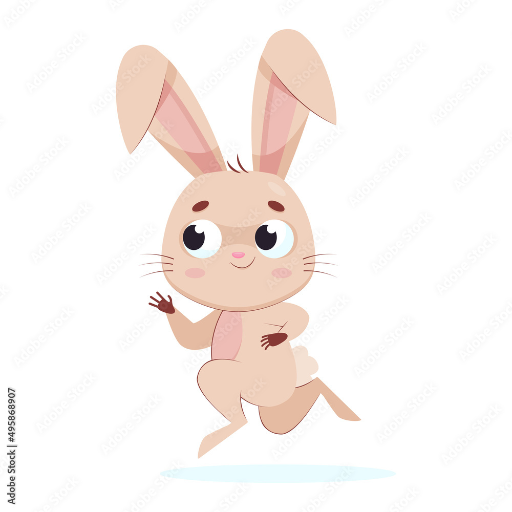 Pretty bunny running cartoon vector illustration. Side view of funny ...