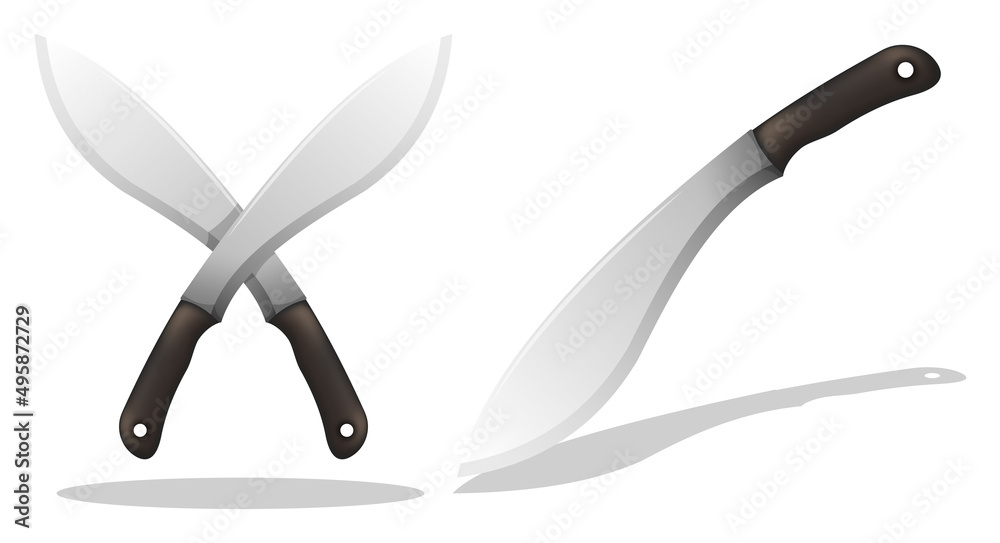 Realistic sharp knife machete. Melee weapon of hunter in jungle ...