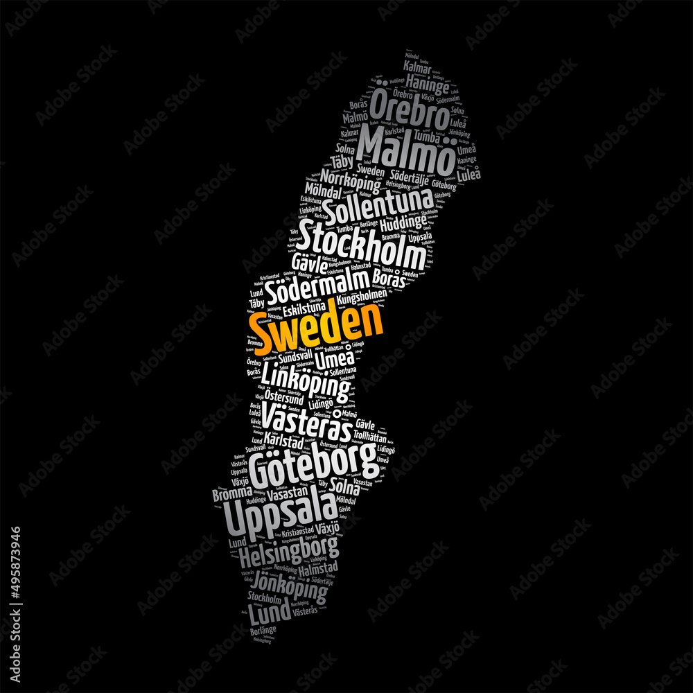 List of cities and towns in Sweden, map word cloud collage, business ...