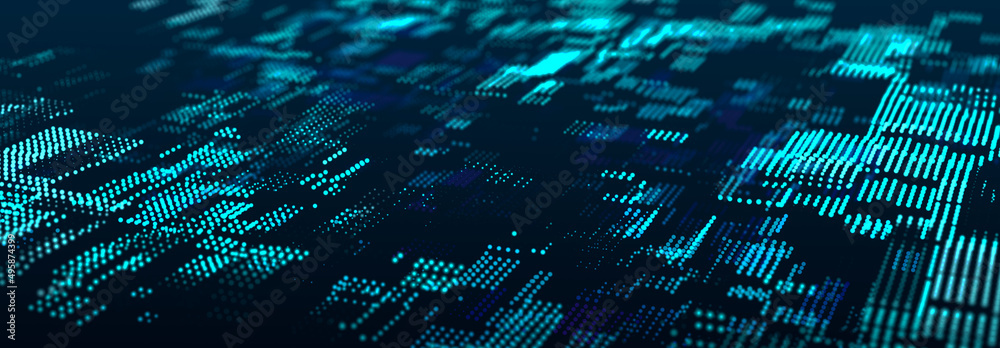 Abstract matrix. Computer code. Dark background of many dots. Big data ...