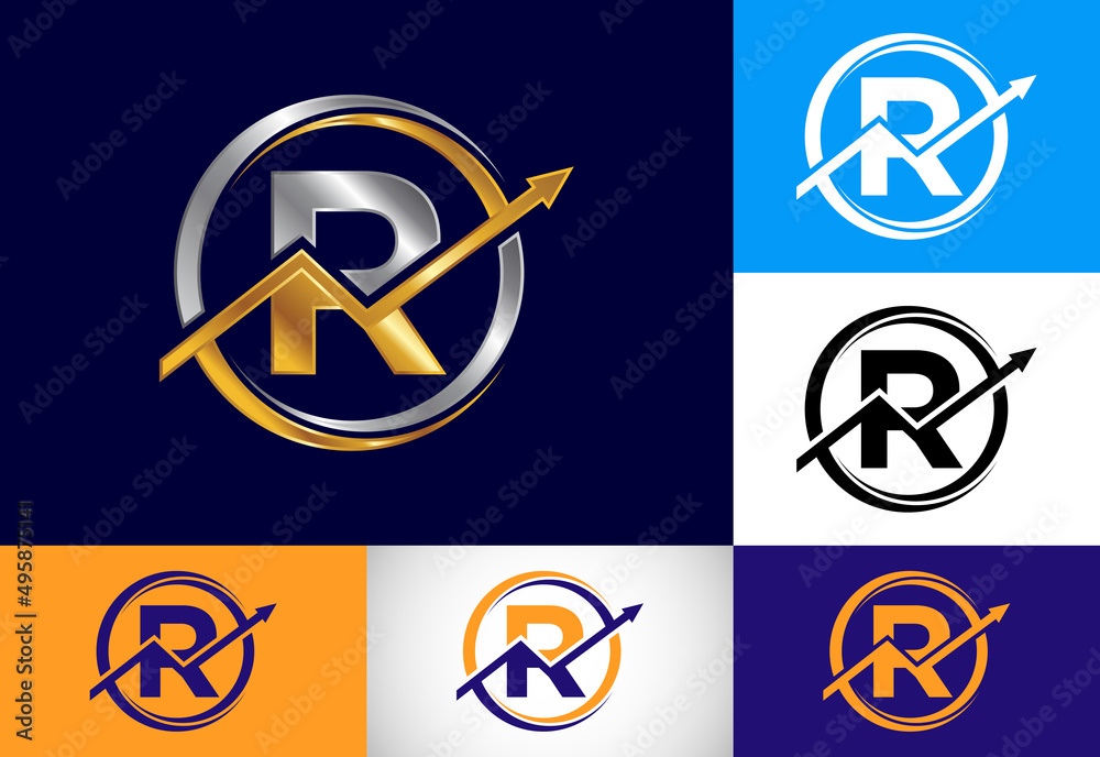 Initial R monogram alphabet symbol design incorporated with the arrow ...