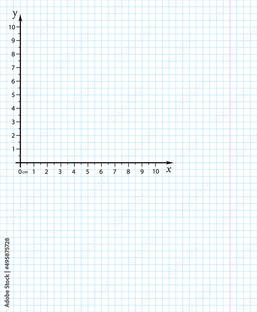 Cartesian coordinate system on a notebook sheet on a checkered grid ...
