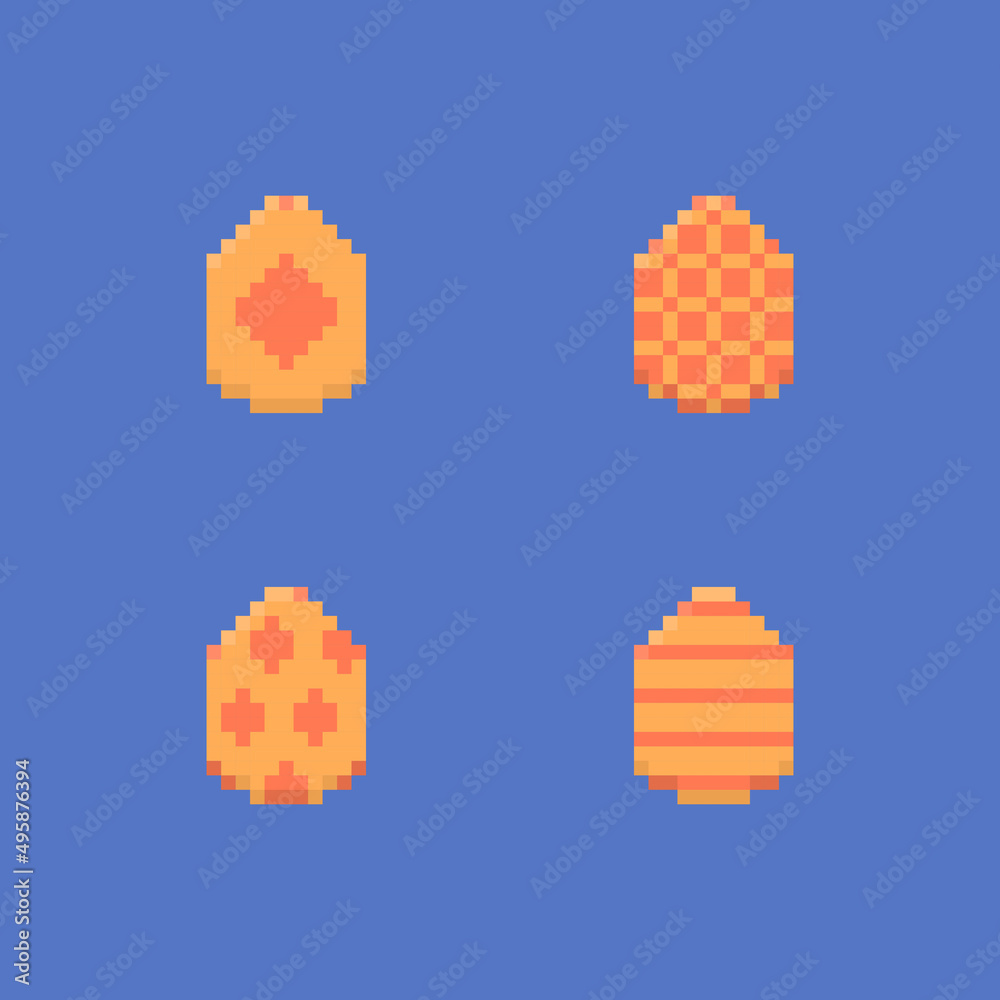 collection of various easter egg patterns. Happy Easter. pixel art or 8 ...