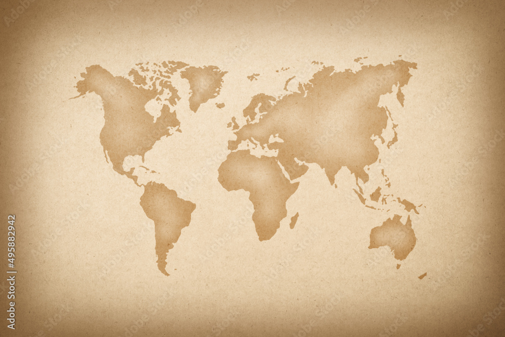 World map on an old paper texture background Stock Illustration | Adobe ...