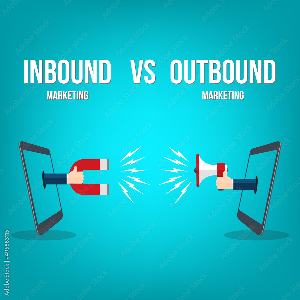 Inbound marketing and outbound marketing banner with Magnet and ...