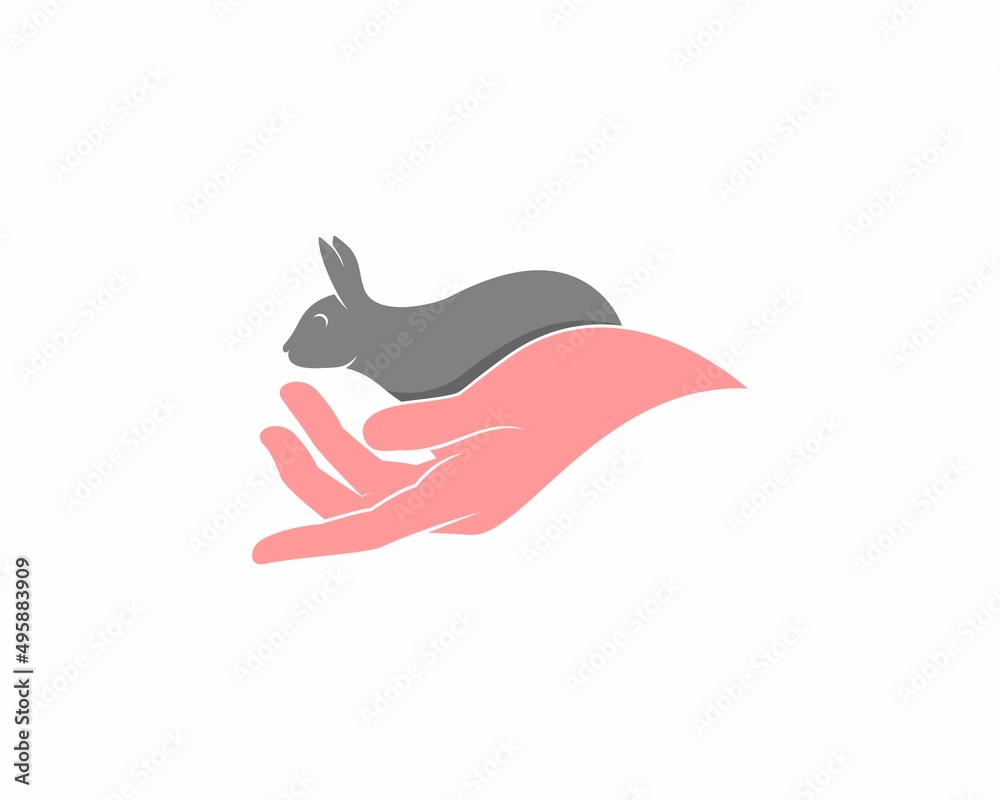 Rabbit on the hand care logo Stock Vector | Adobe Stock