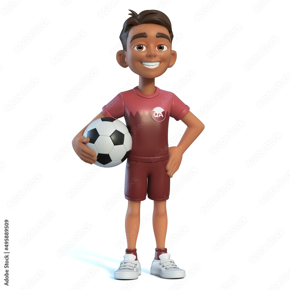 Little boy football player wearing a Qatar national team kit, shirt and ...