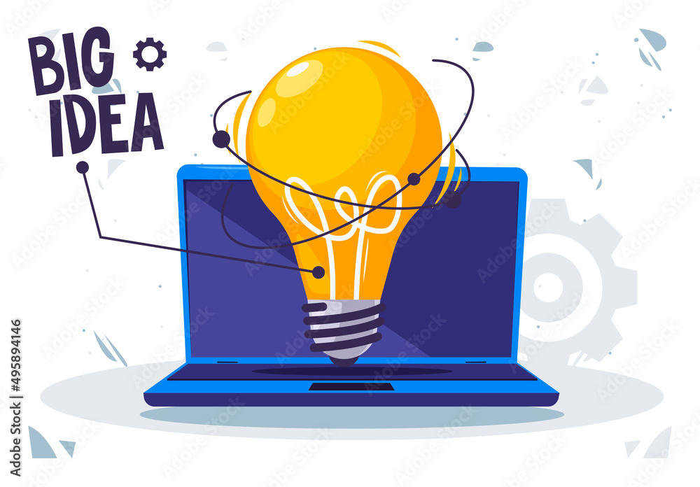Vector illustration of a glowing light bulb, the concept of a big idea ...