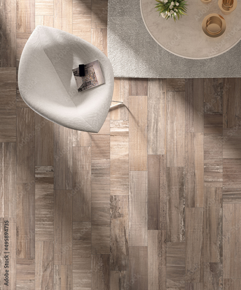 Modern interior design, room with wood texture tiles, seamless ...