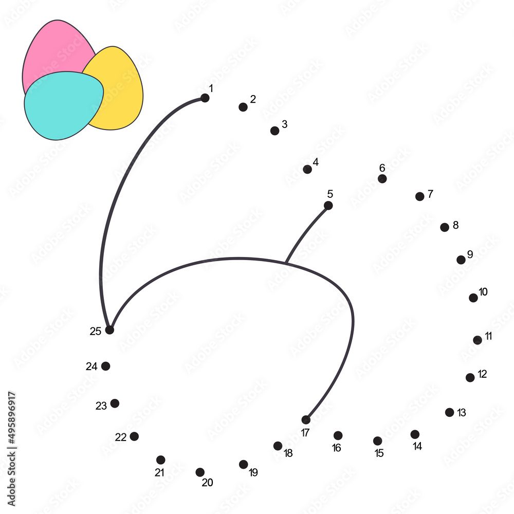 Easter eggs. Dot to dot Game. Connect the dots by numbers to draw the ...