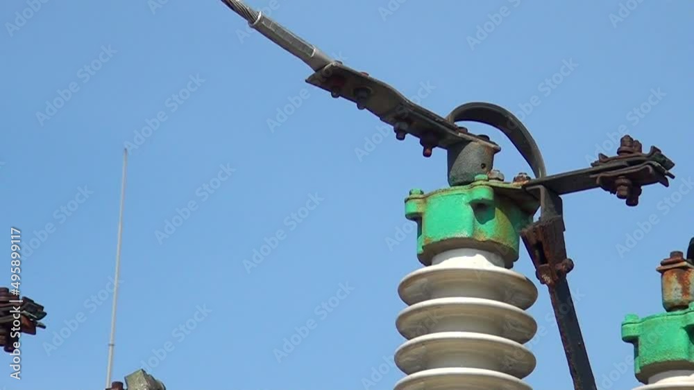 Electrical substation. Installation of grounding. An electrical ...