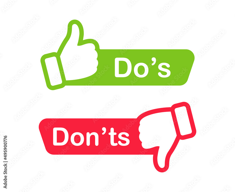 Do and Don't icons. Like and dislike symbols. Positive and negative ...