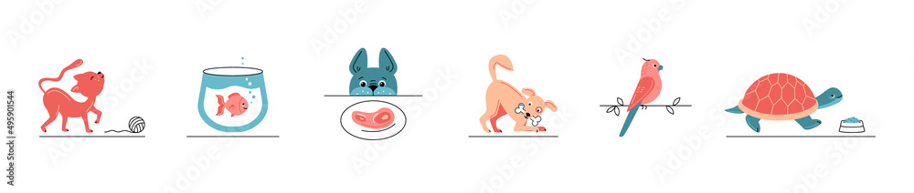 Vector illustration of cartoon pets icons on white background. Stock ...