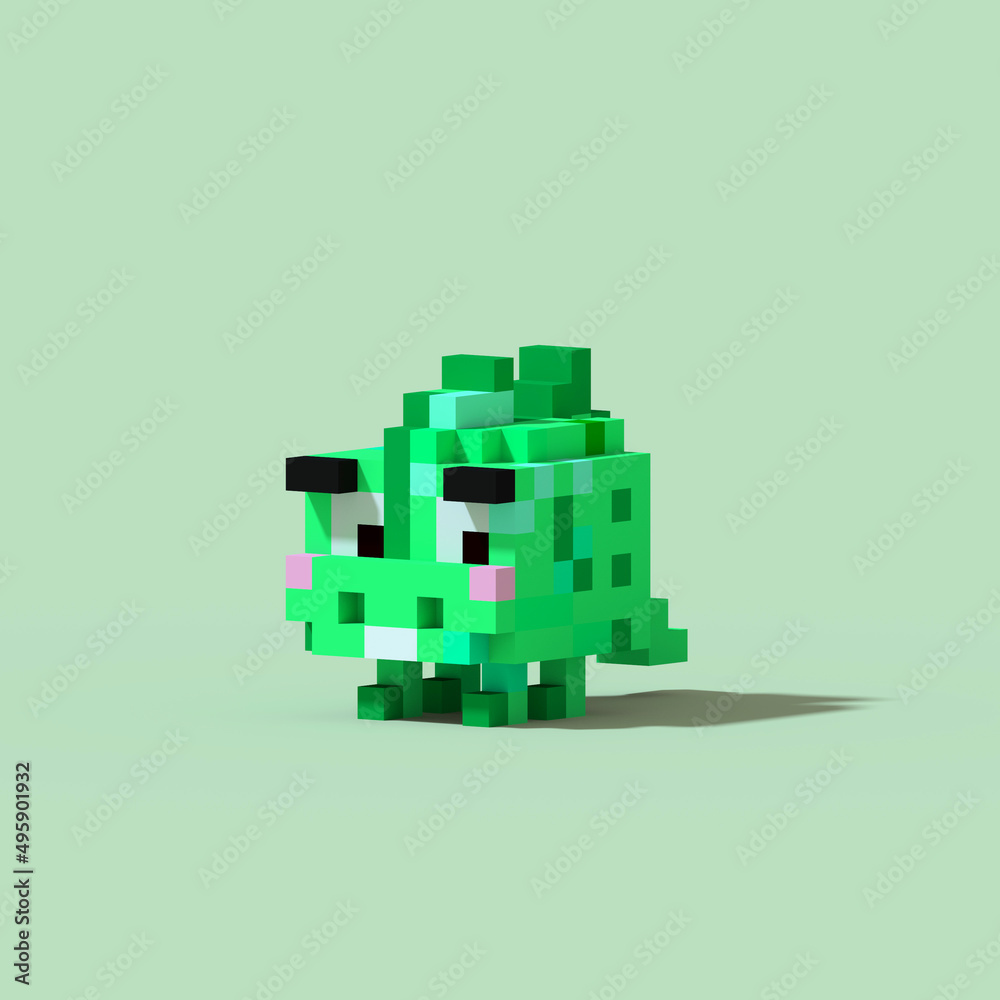 3d pixel art Dinosaur character - 3d render Stock Illustration | Adobe ...