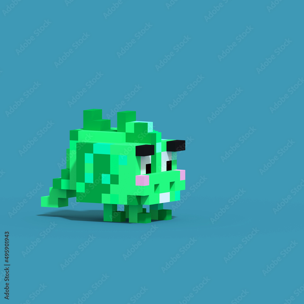 3d pixel art Dinosaur character - 3d render Stock Illustration | Adobe ...