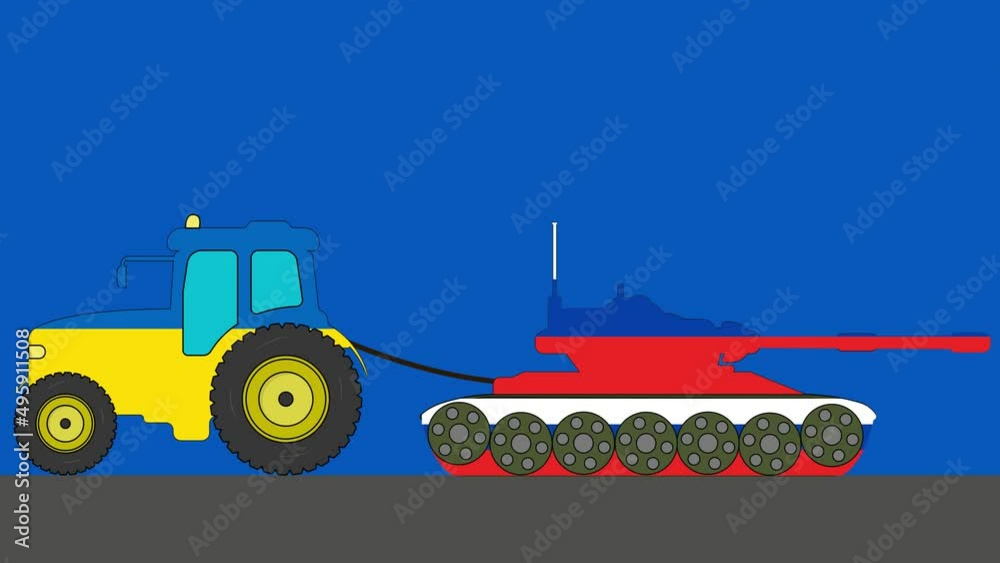 Ukrainian tractor tows away a Russian tank seamless loop animation ...