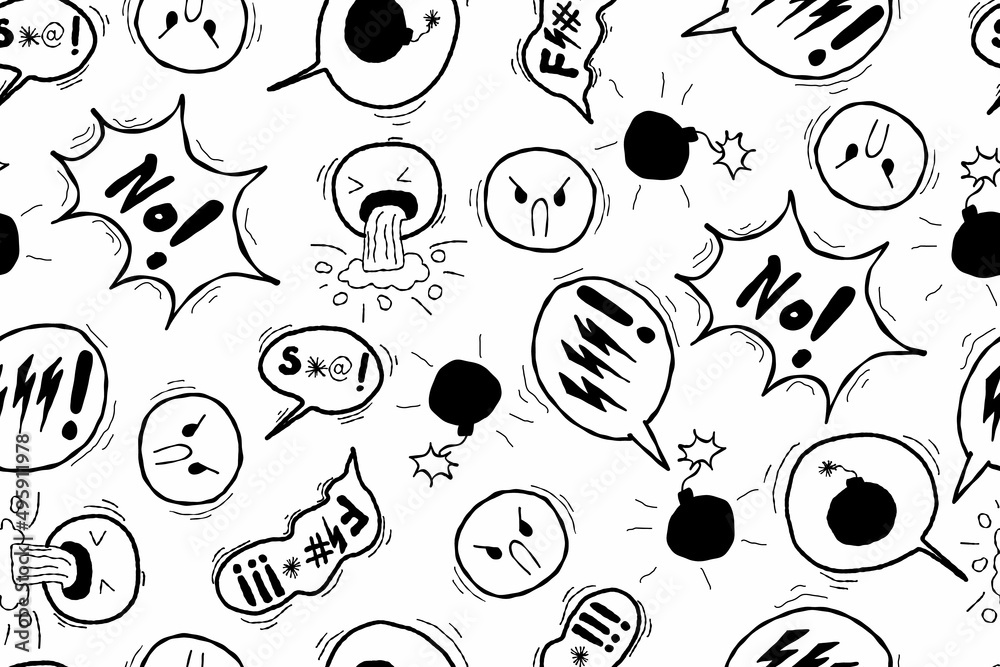 Swear seamless pattern. Doodle hand drawn speech bubble with swear ...