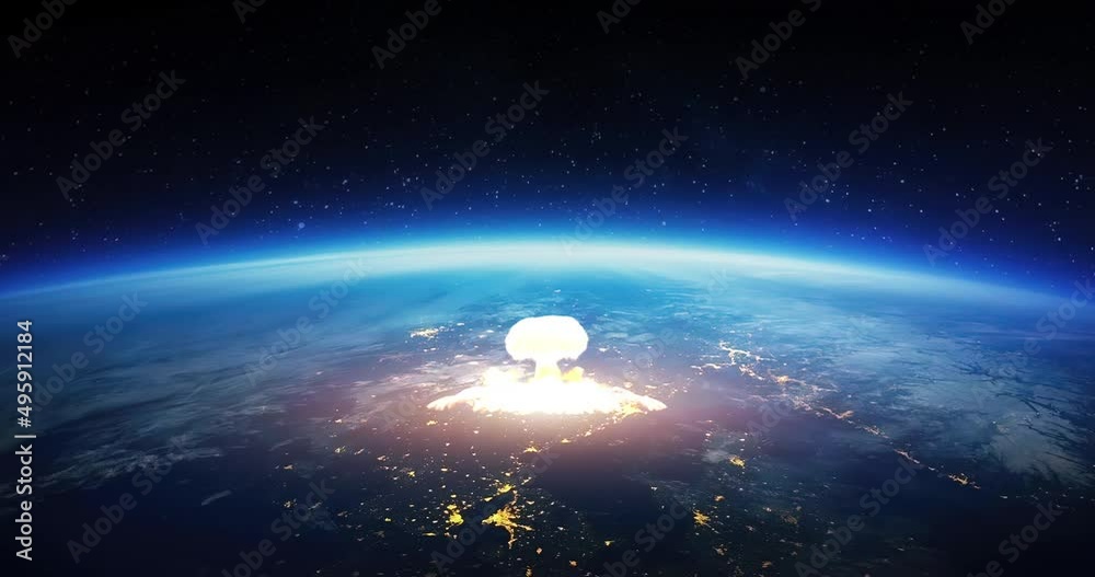 Planet Earth From Space. Huge Nuclear Bomb Explosion. Mass Destruction ...