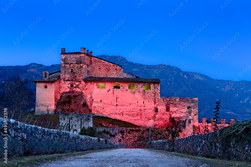 Twilight over the Noarna castle. In the 17th century it was the scene ...