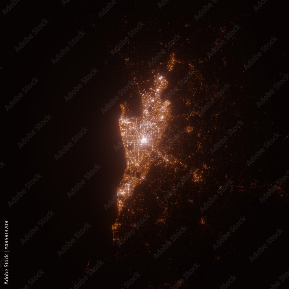 Adelaide (Australia) street lights map. Satellite view on modern city ...