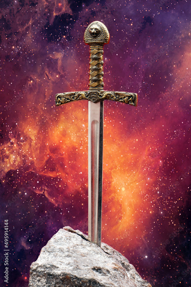 Poster Excalibur, the mythical sword in the stone of King Arthur ...