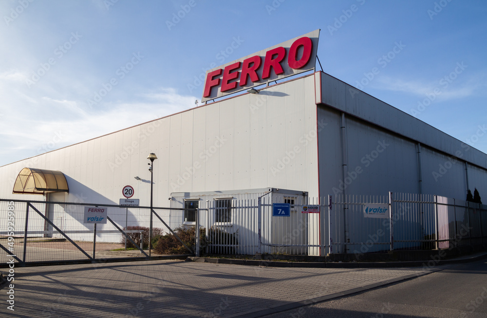 FERRO Group logo sign. Bathroom supply producer company headquarters ...