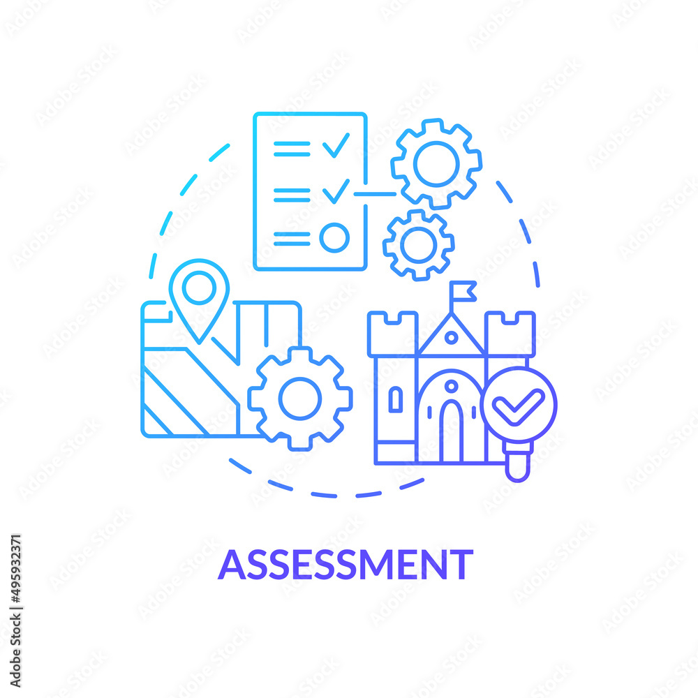 Assessment blue gradient concept icon. Evaluating artefacts. Heritage ...