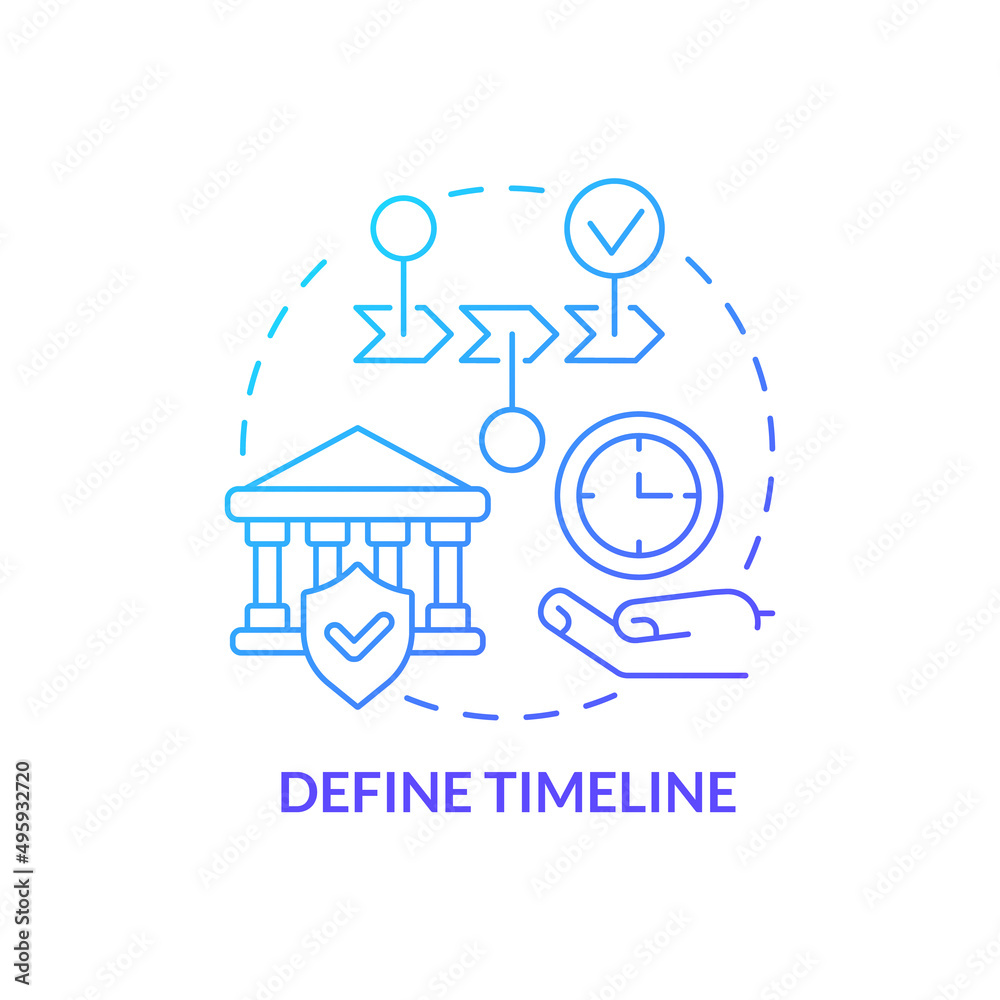 Define timeline blue gradient concept icon. Planning work. Principle of heritage conservation ...