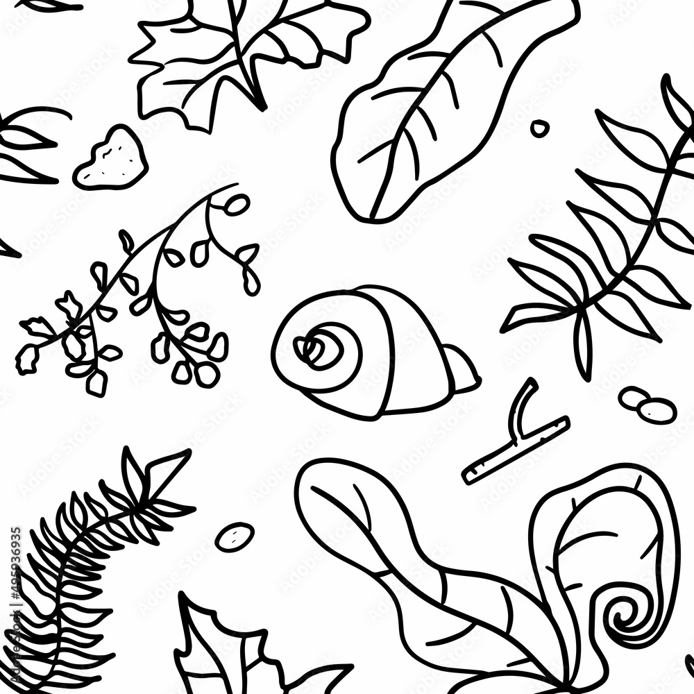 Pattern with marine motifs. Black and white simple pattern. For ...